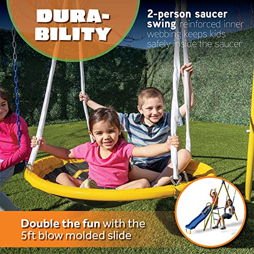 Sportspower Triple Swing and Saucer Metal Swing Set: 3 Swings, 1 Flying ...