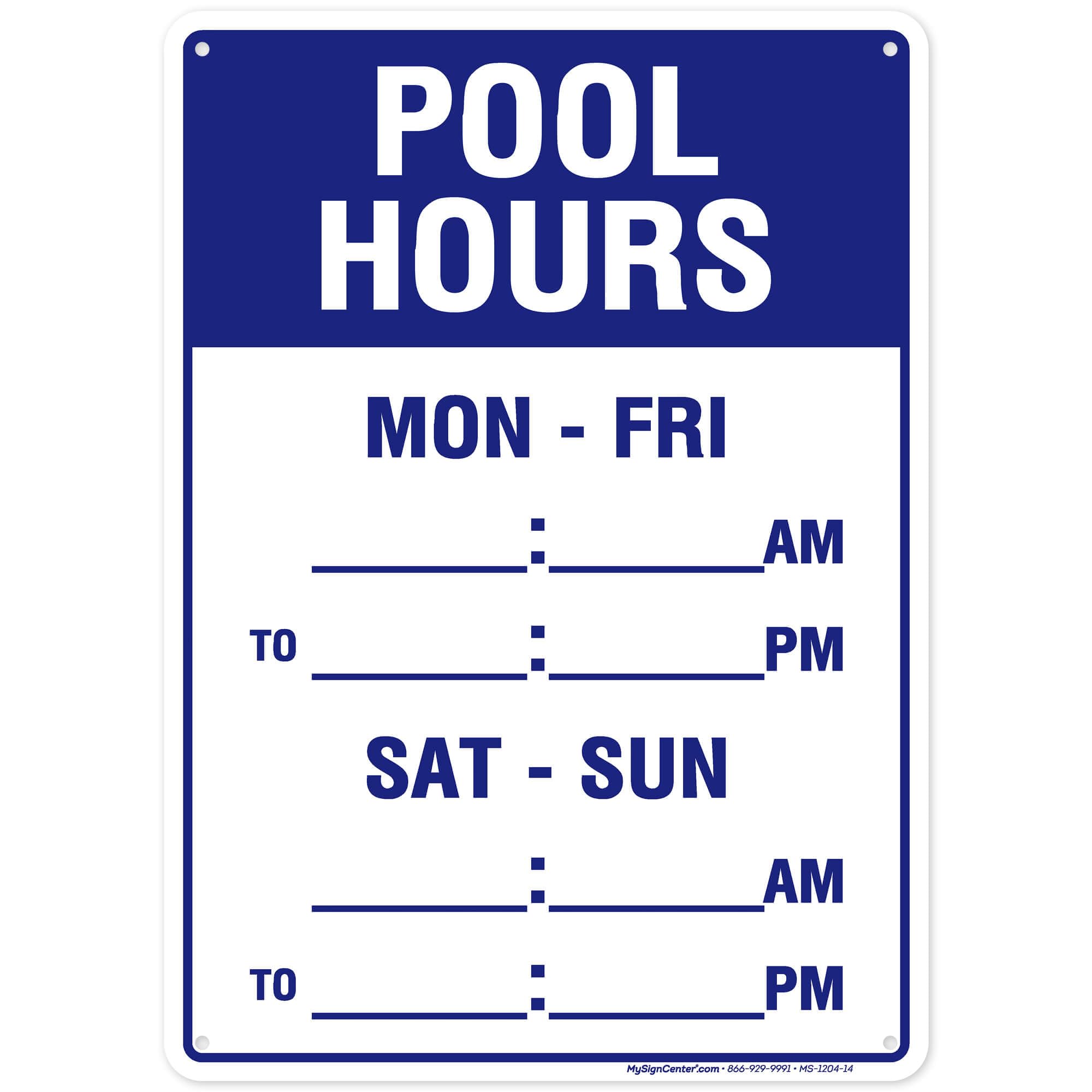 Amazon.com: Pool Hours Sign, 10x14 Inches, Rust Free .040 Aluminum ...