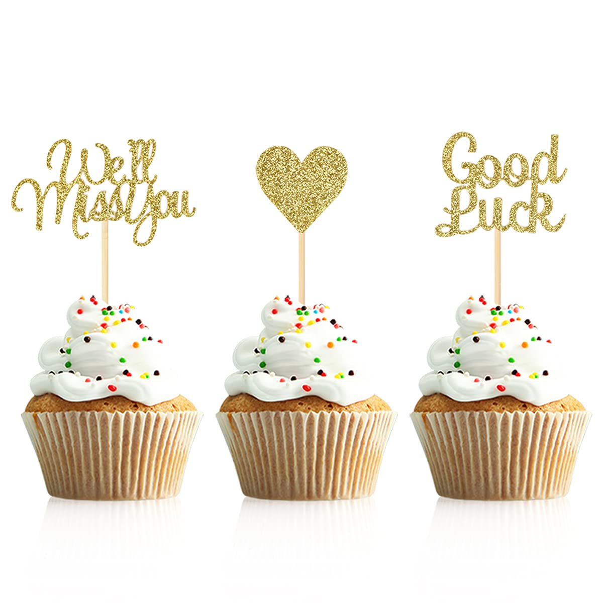 Buy 24 Pieces We Will Miss You Cupcake Toppers Good Luck Heart Cake ...