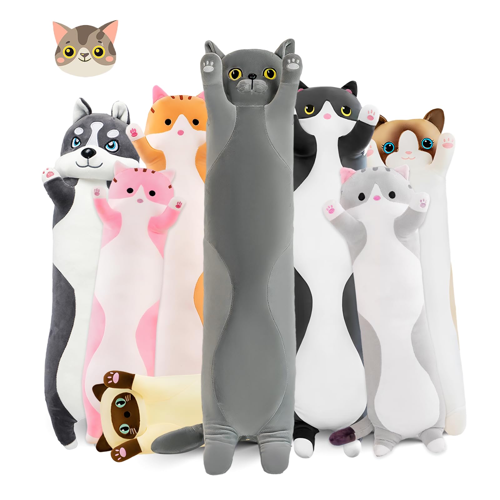 Amazon.com: NXNYNZ Long Cat Plush Pillow, 43.3in Cute Gray Cat Plushie ...