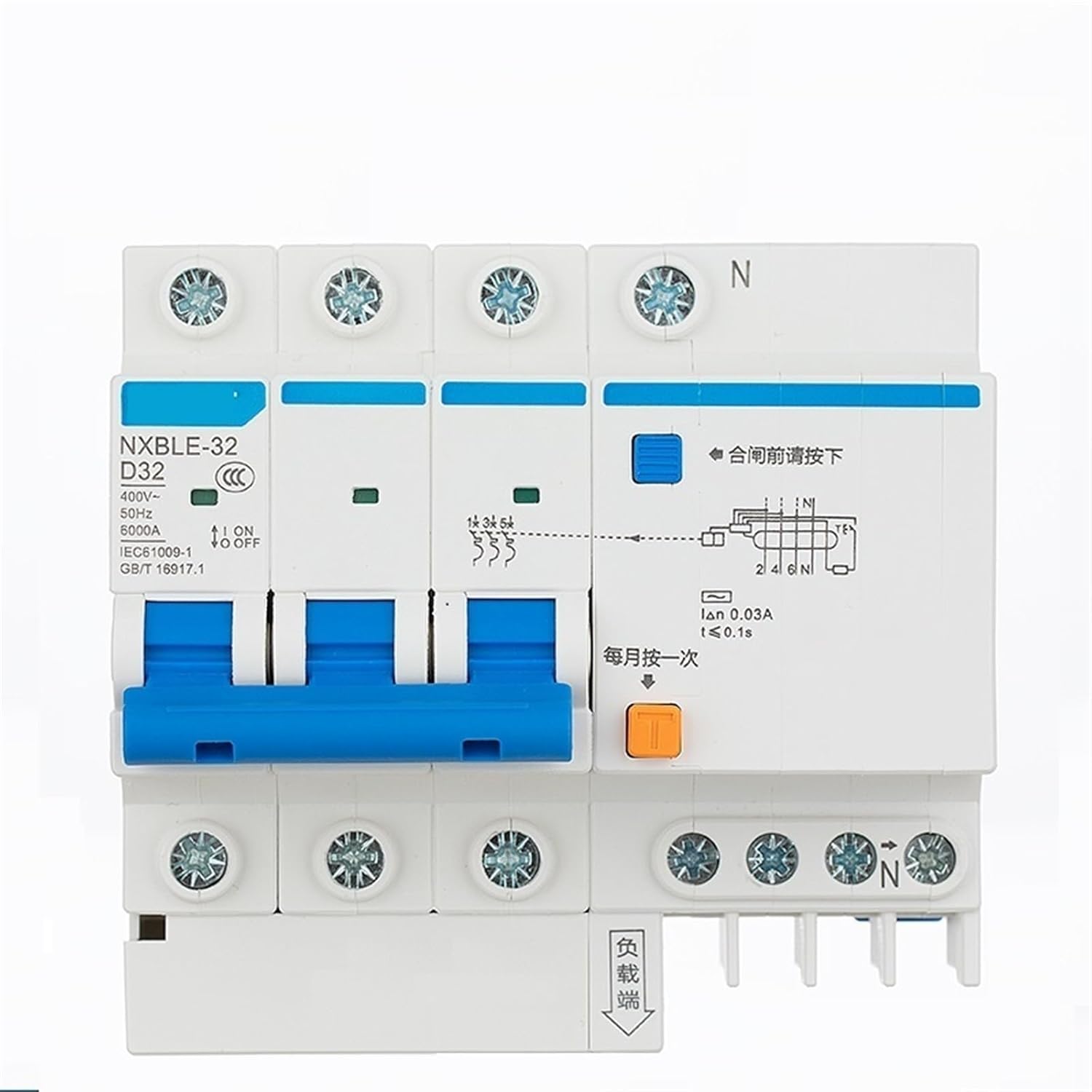 NXBLE-32 3P+N Type D Residual Current Operated Circuit Breaker RCBO 6KA ...