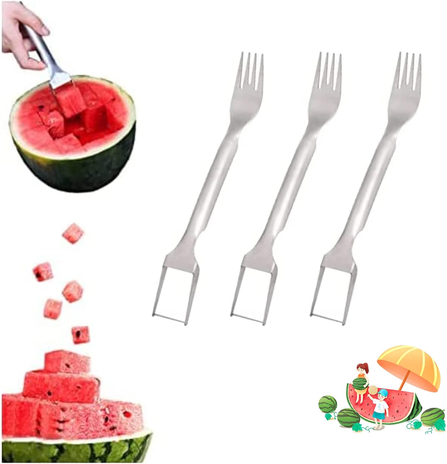 Amazon.com: 2-in-1 Watermelon Fork Slicer, Dual Head Stainless Steel Fruit Forks Slicer Knife ...