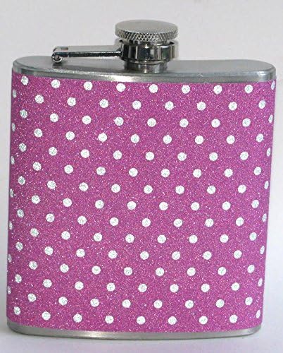 Amazon.com | Pink & Silver Sparkly Glitter Polka Dot 8 oz Liquor Hip ...