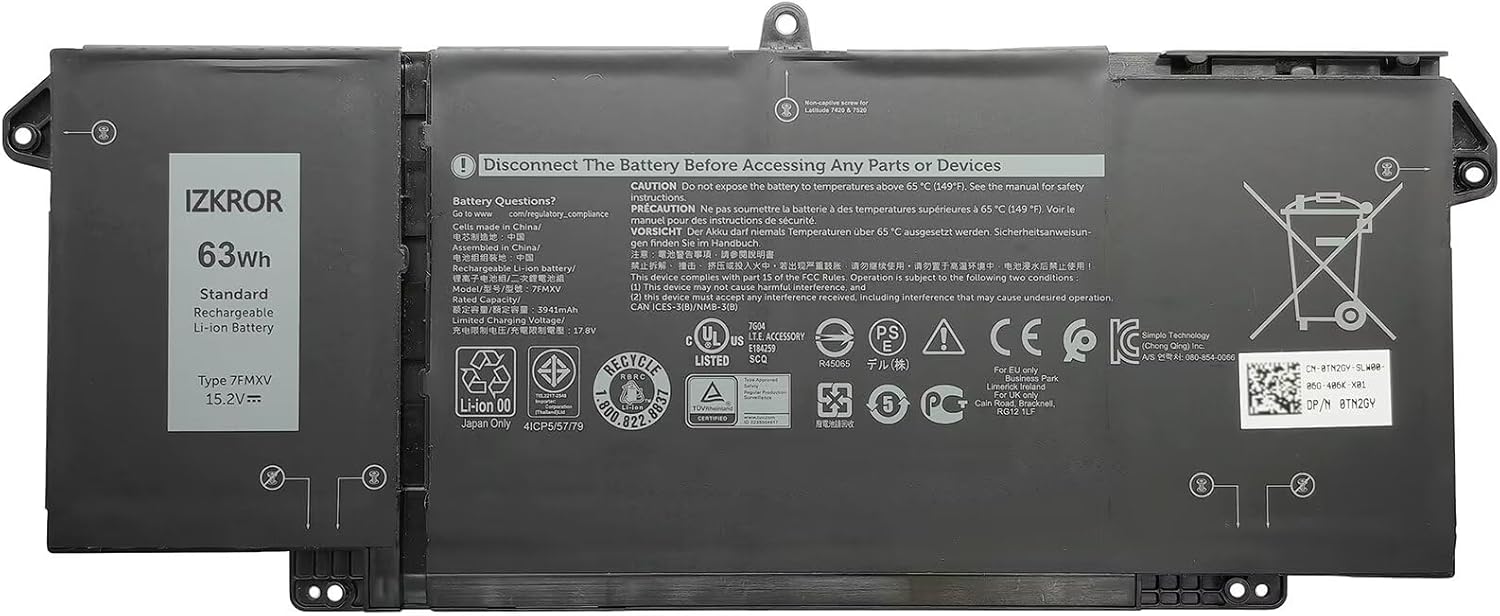 Amazon.com: IZKROR 7FMXV 63Wh 3941mAh 4-Cells Battery Replacement for ...