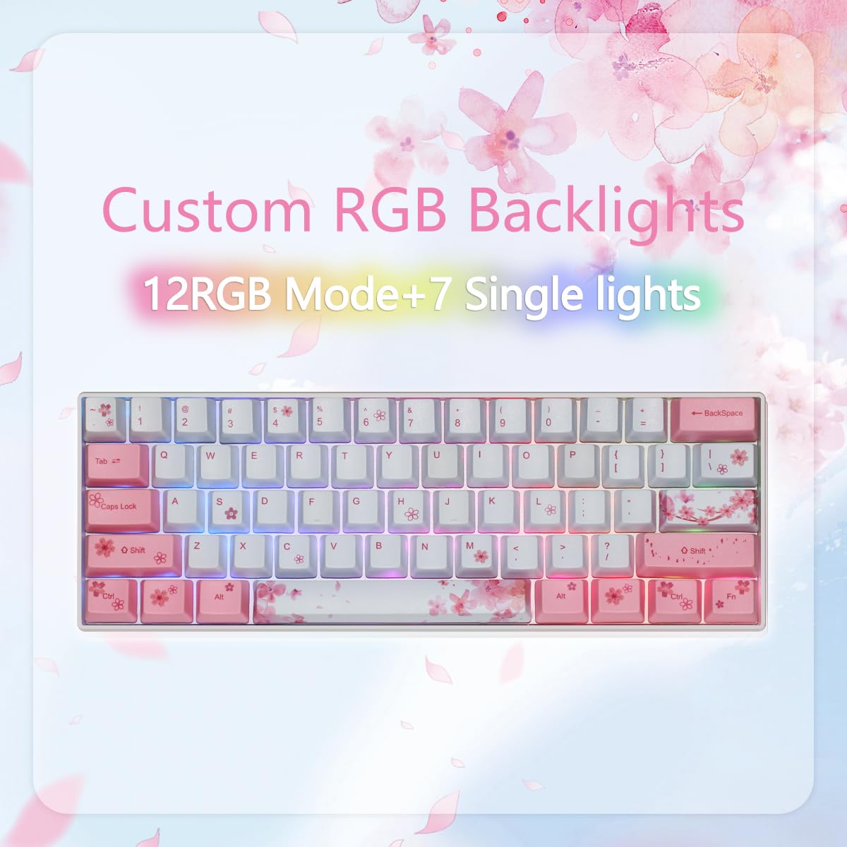 Buy ZMX Mechanical Keyboard Pink Cherry Blossom 61 Keys,Hot Swappable ...