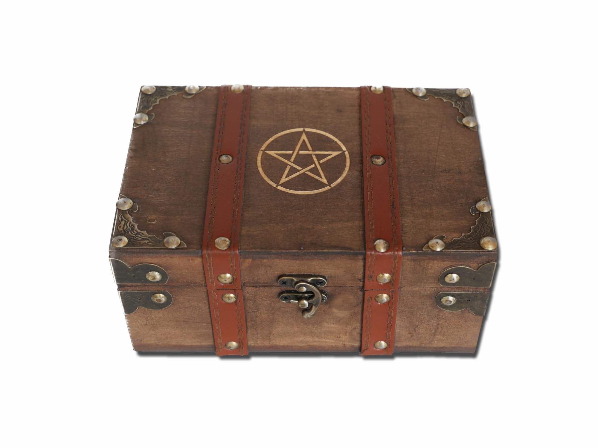 Amazon.com: vuagmiv Pentacle Engraved Wood and Leather Chest Box ...