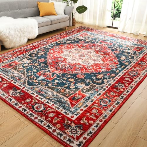 Amazon.com: Chicrug Luxury Red 5x7 Area Rugs for Living Room, TPR Large ...