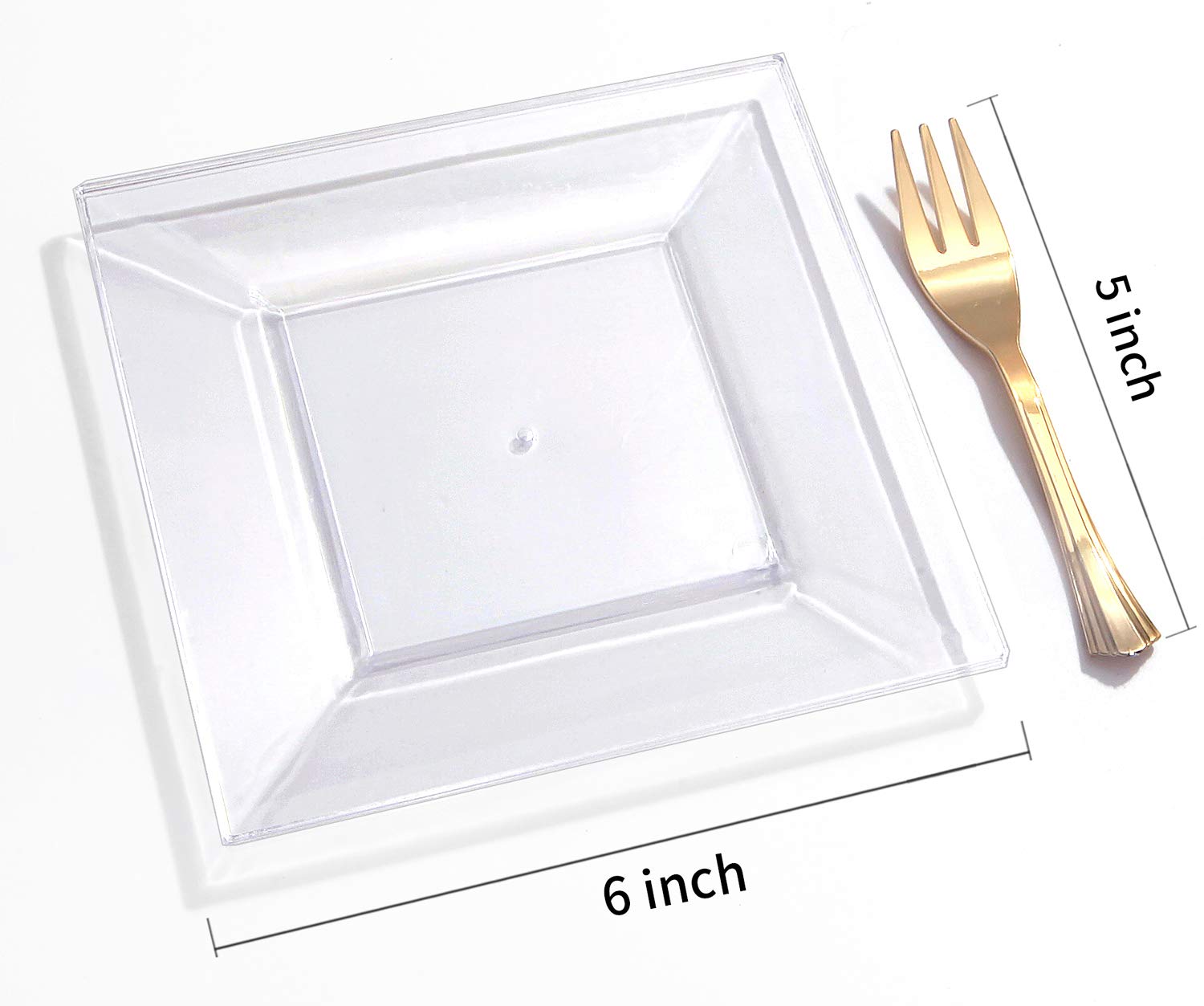 100pcs Square Dessert Plates with 100pcs Gold Dessert Forks, Clear ...