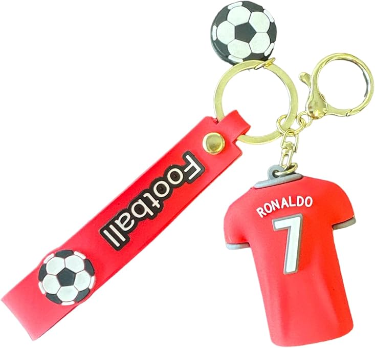 Amazon.com: Ronaldo Soccer Jersey Keychain, Red Jersey and Soccer Ball ...