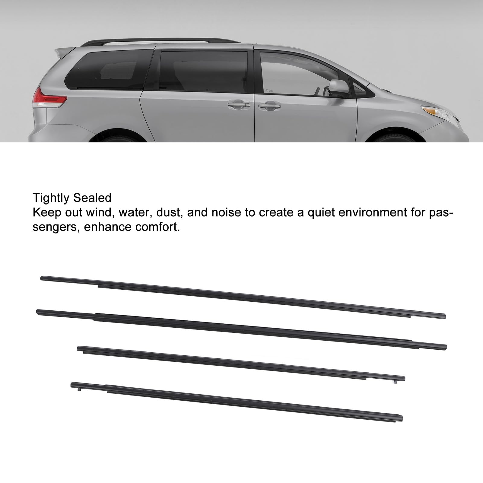 トヨタ 4個 ウィンドウモールディング トリム ウェザーストリップシールベルトストリップ シエナ 2003-2009 /2010-2020 ...