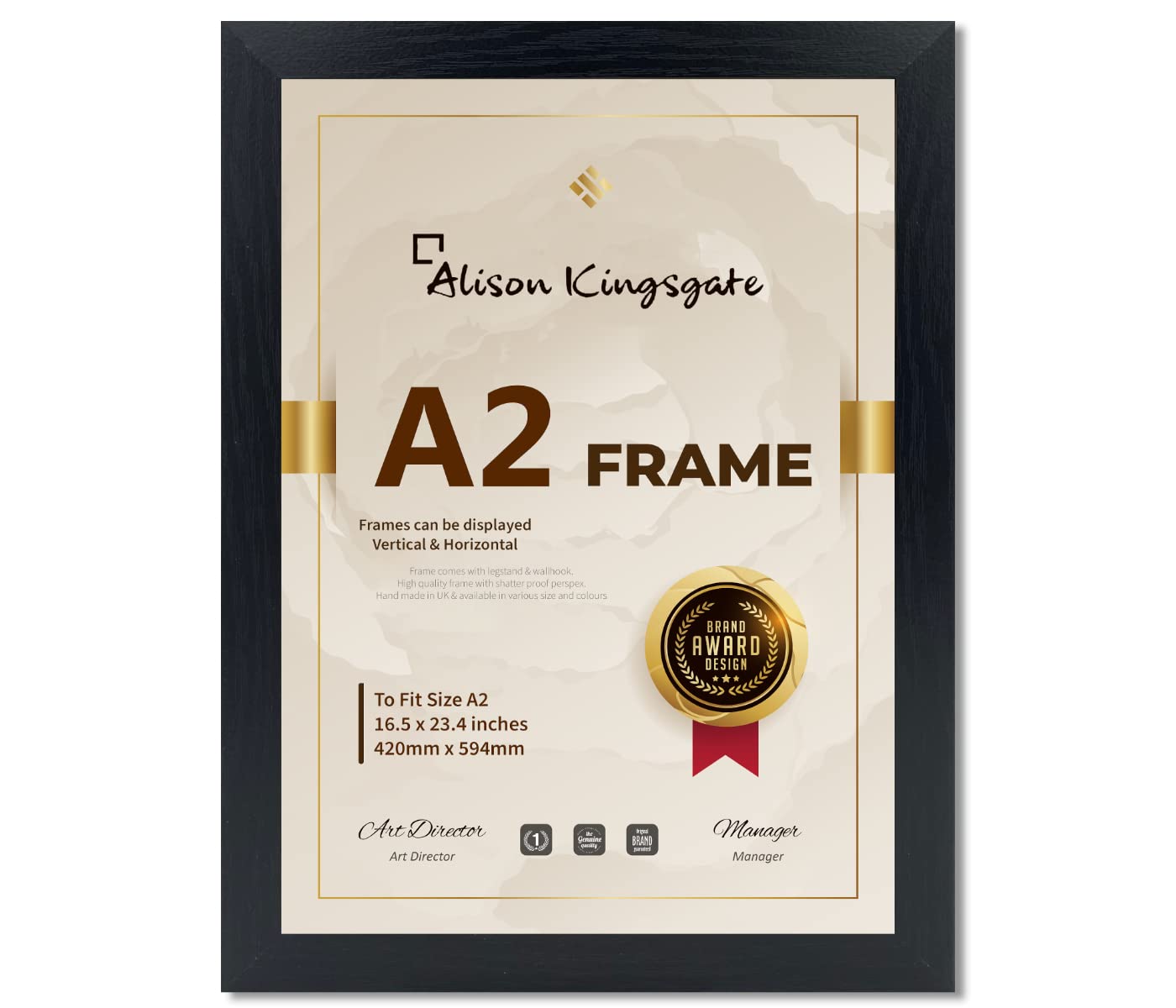 Alison Kingsgate A2 Black Frame In Size 42 x 59.4cm A2 Picture Frame ...