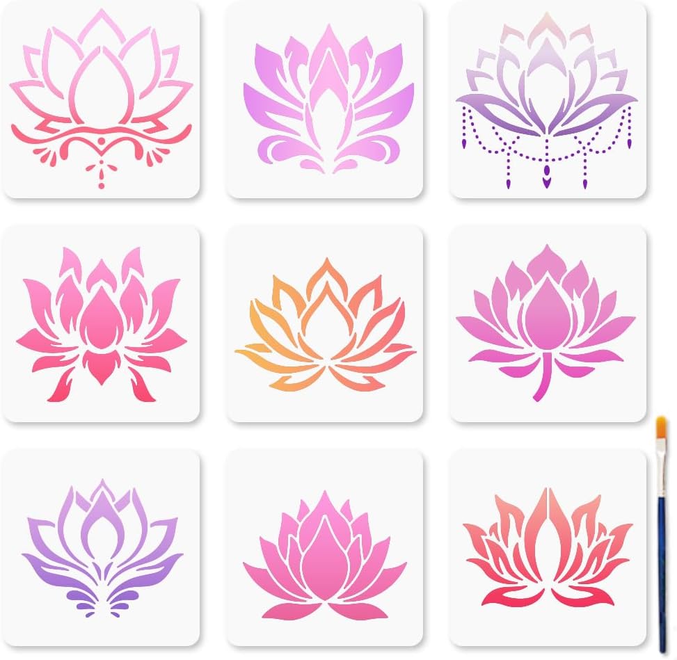 Amazon.com: MAYJOYDIY 9 Styles Lotus Flower Stencils Water Lily Stencil ...
