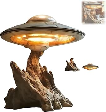 IEOYX UFO Lamp with Tree Trunk Base, Unique Rechargeable Bedside UFO ...