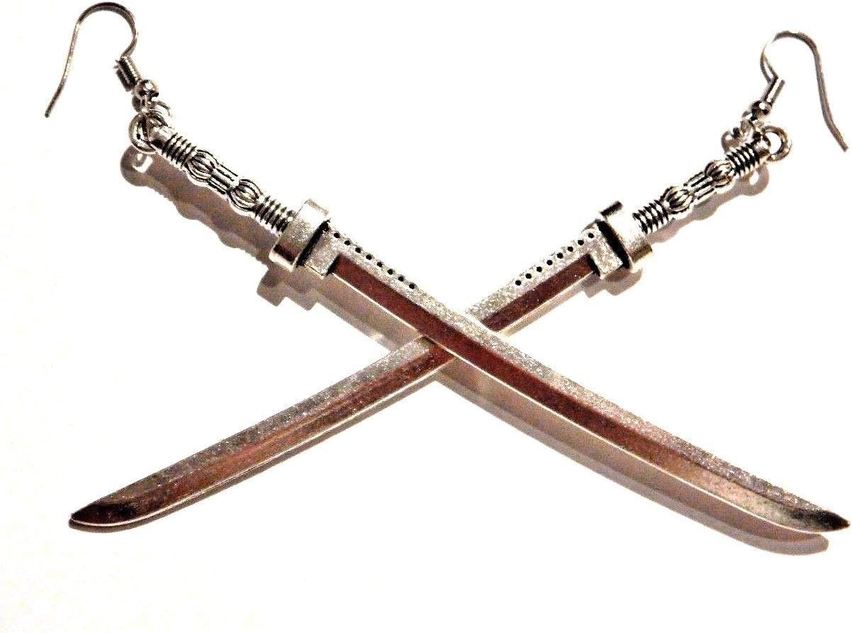 Amazon.com: Large Katana Sword Earrings on Hypoallergenic Hooks ninja ...
