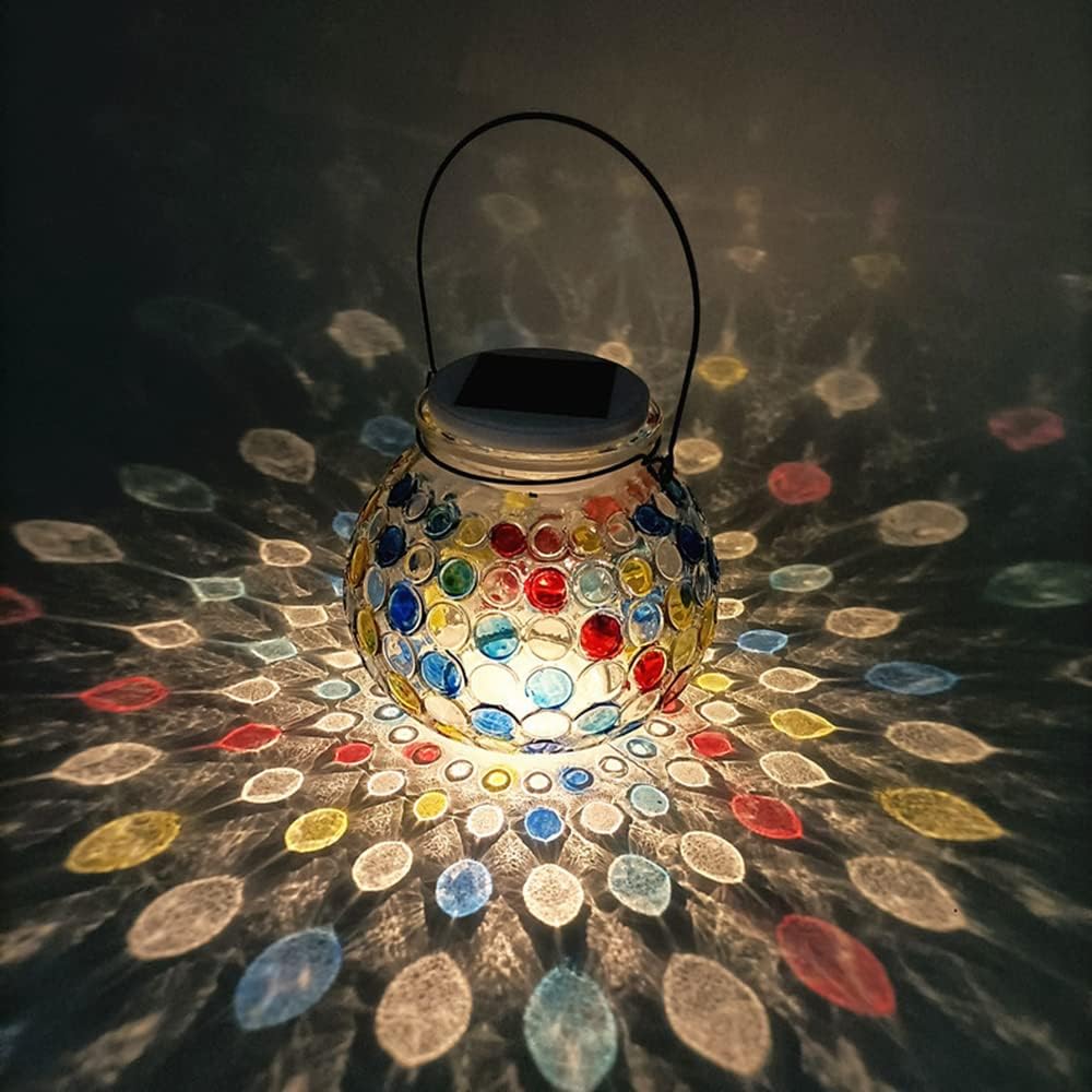Solar Powered Mosaic Glass Garden Light, Outdoor LED Ball Solar Table ...