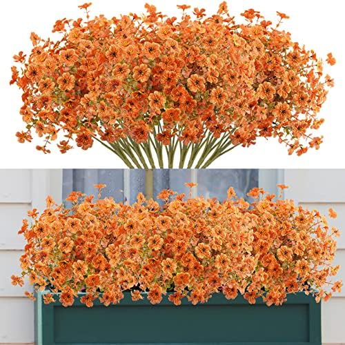 Amazon.com: Prashent 16 Pcs Artificial Fall Flowers Outdoor Faux Fall ...