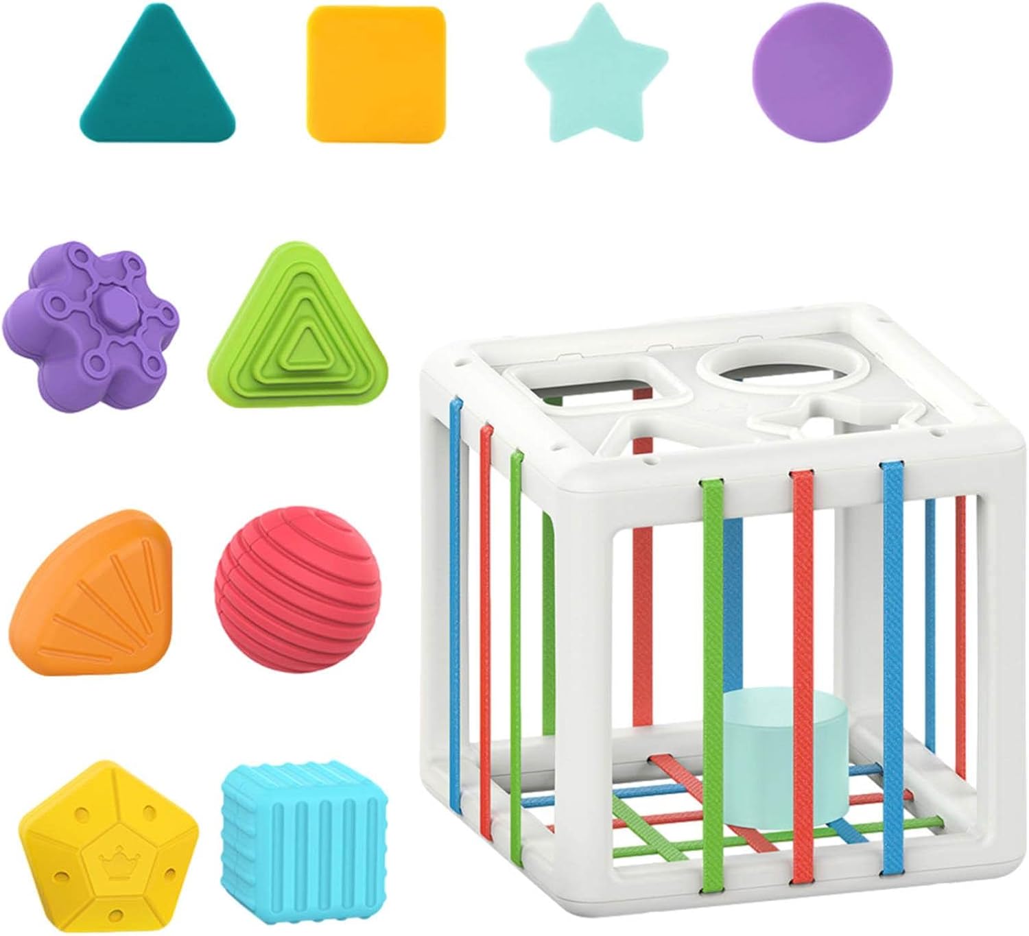 CargoTi Cubo sensorial para bebé, juguete colorido, cuerda elástica ...