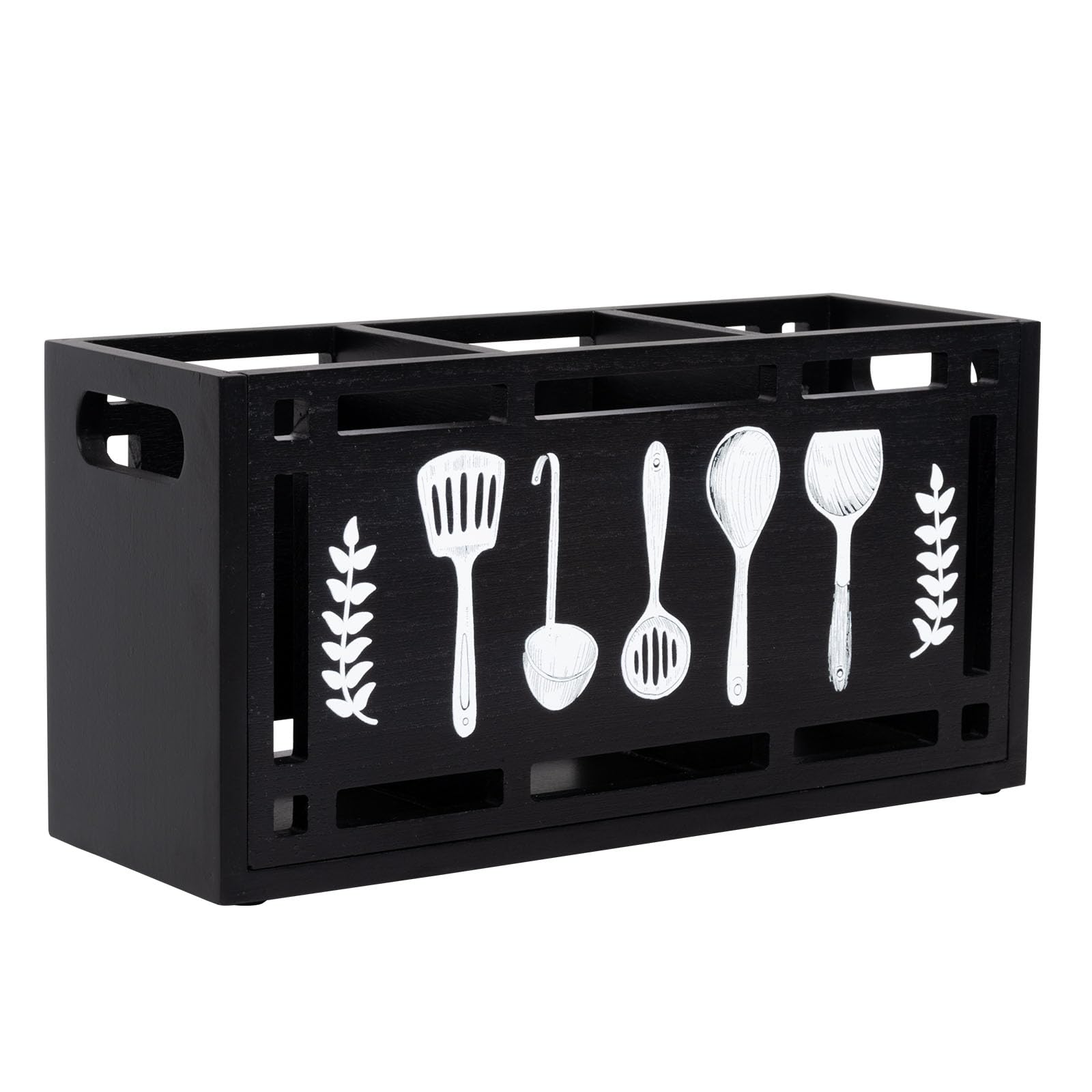 Karisky Kitchen Utensil Holder for Countertop, Real Wood Rectangular ...