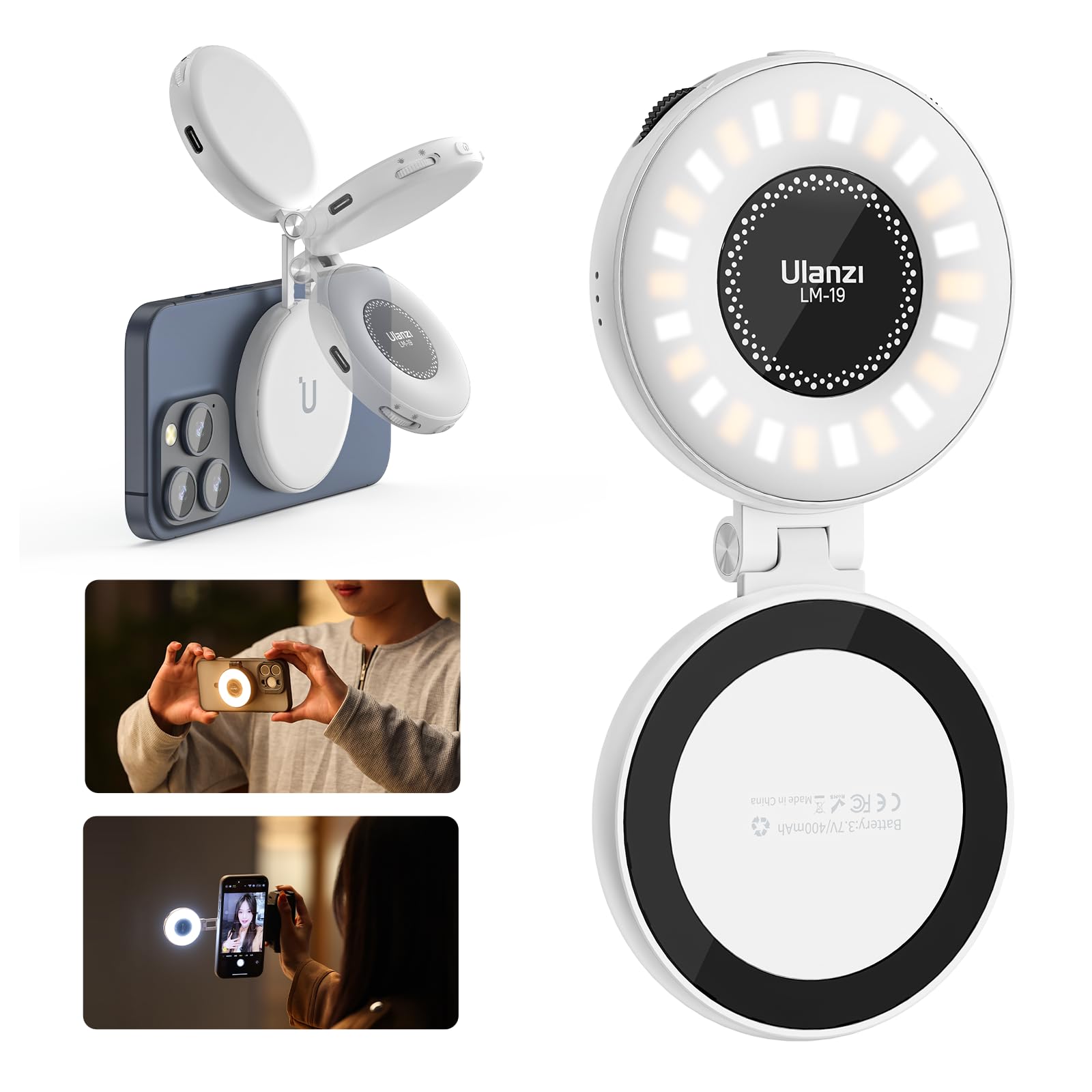 Amazon.com: ULANZI Magnetic Selfie Light White, LED Fill Light ...