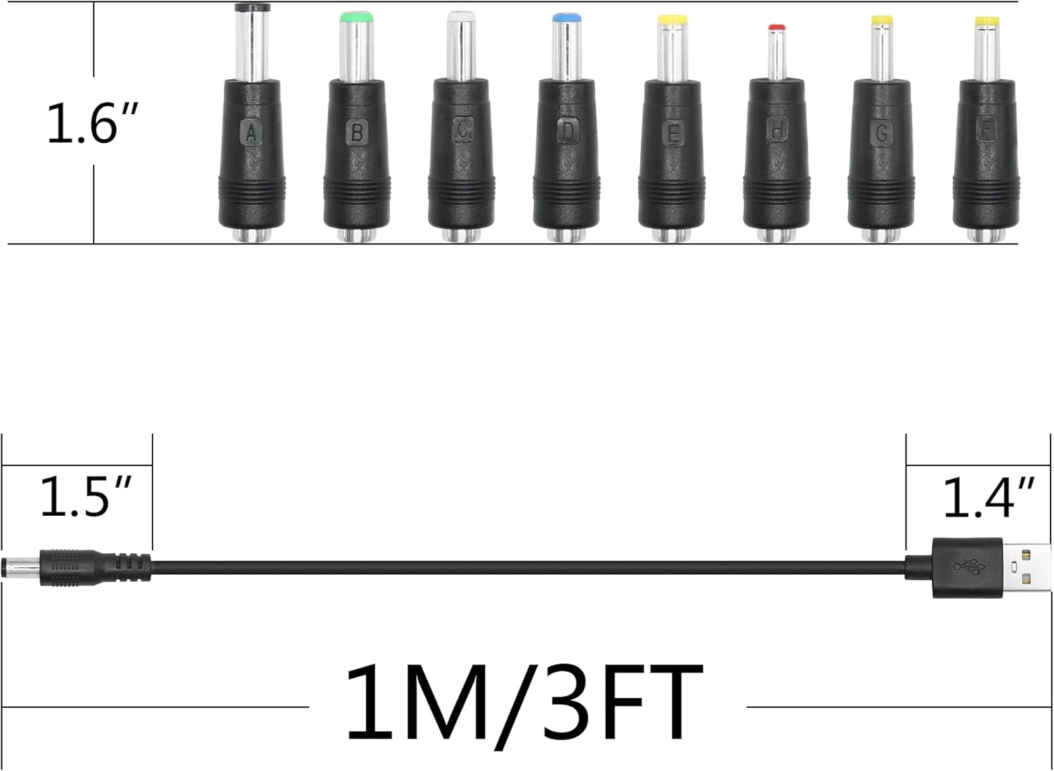 Maixbomr USB to DC 5.5x2.1mm Power Cable with 8 DC Connectors ...