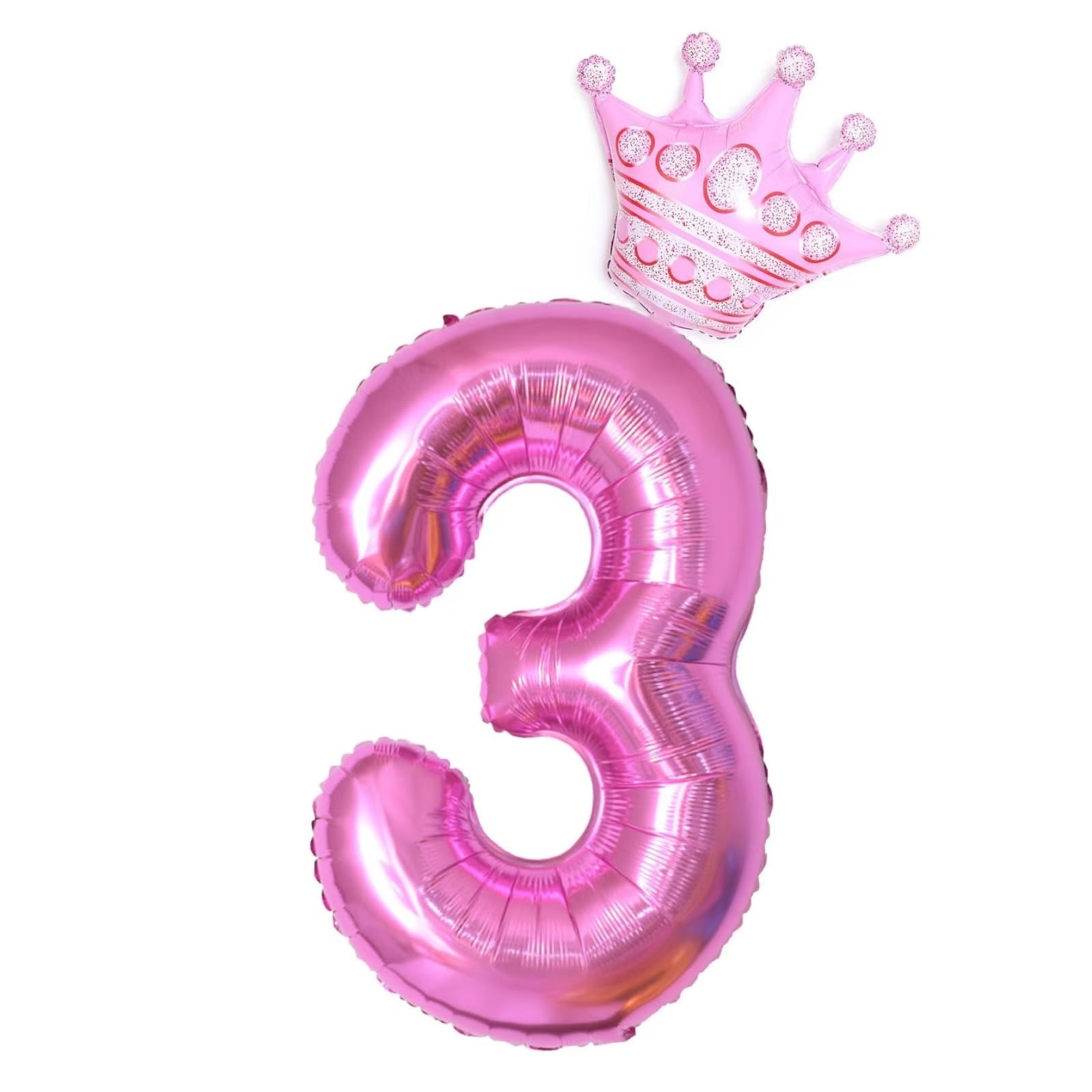 Amazon.com: 40 Inch Pink Number 3 Balloons With Crown, 3rd Birthday ...