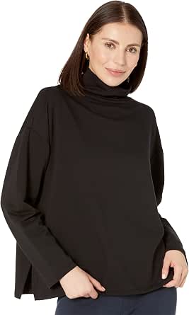 Amazon.com: Eileen Fisher Funnel Neck Box Top Black XS : Clothing ...