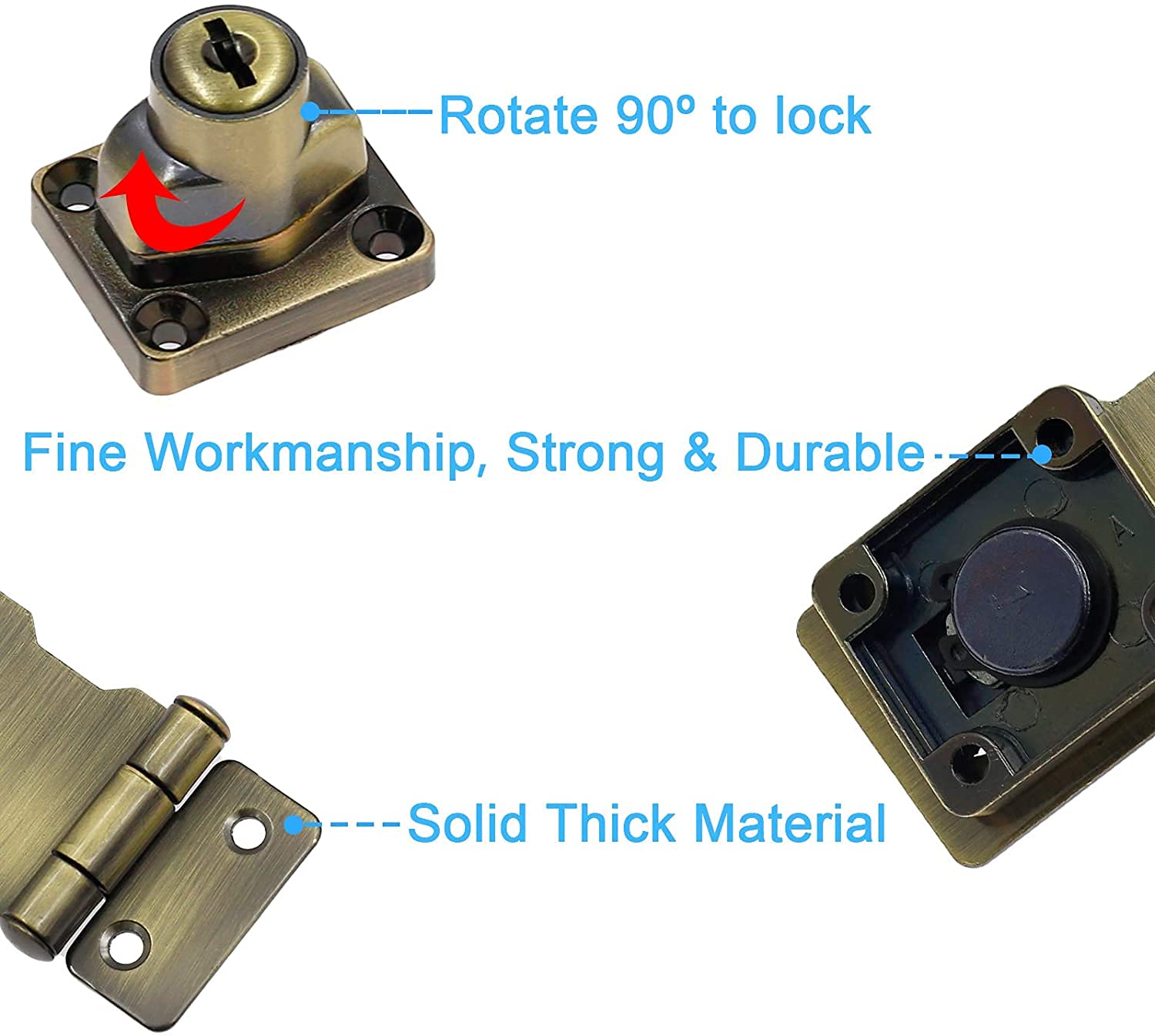 Snapklik.com : Kyuionty 2Pcs Keyed Hasp Locks 3 Inch Twist Knob Keyed ...