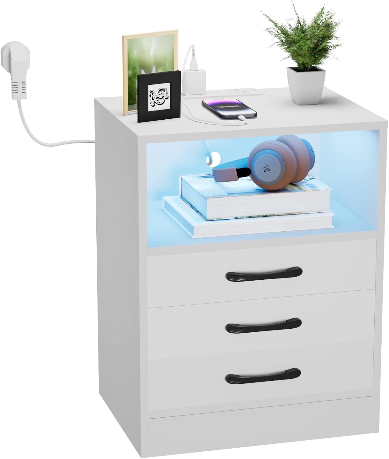 Rcynview Comodini Camera da Letto Con Stazione di Ricarica, Comodino ...