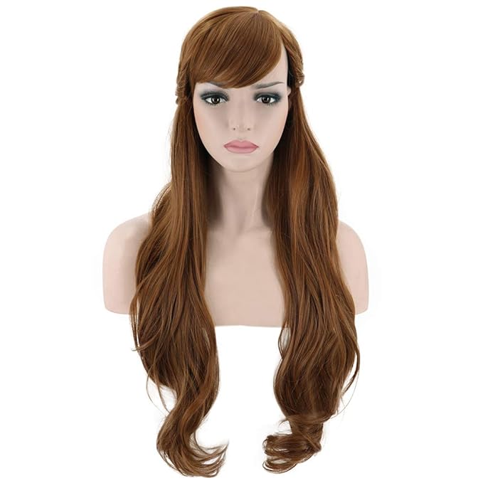 Amazon.com : BERON 26" Womens Brown Princess Long Wavy Wig with Bangs ...