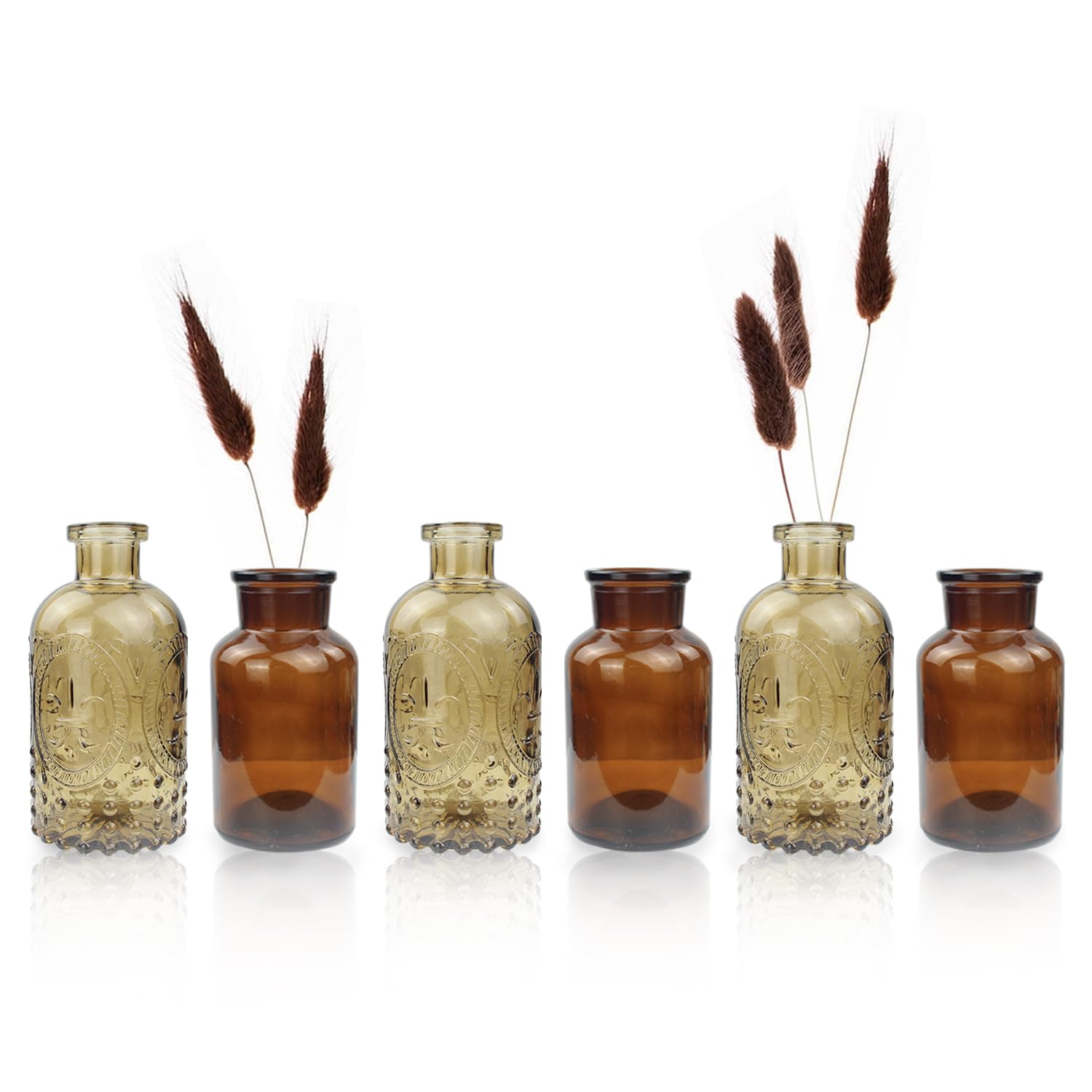 Amazon.com: Rinlong 6Pcs Amber Glass Vase Small Bud Vases Brown ...