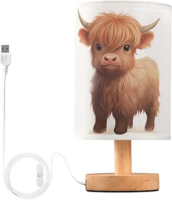 Oarencol Bedside Table Lamp Cute Highland Cow Animal Nightstand Lamp ...
