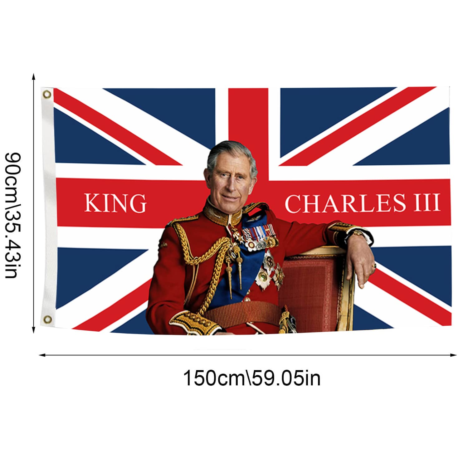 Coronation Flags King Charles, King Charles Flag 5ft x 3ft with Eyelets ...