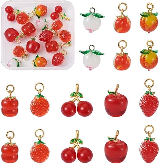 Amazon.com: Cheriswelry 16pcs Peach Cherry Apple Tomato Lampwork Glass ...