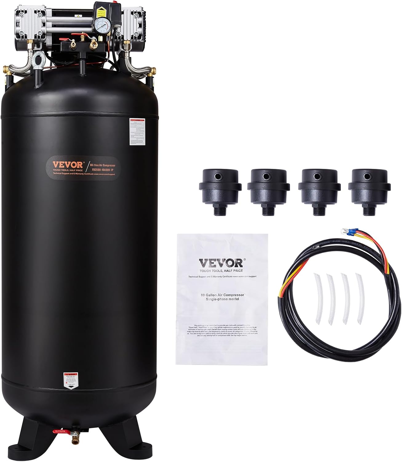 Amazon.com: VEVOR 80 Gallon Air Compressor, 6.5HP 15.5SCFM@90 PSI ...