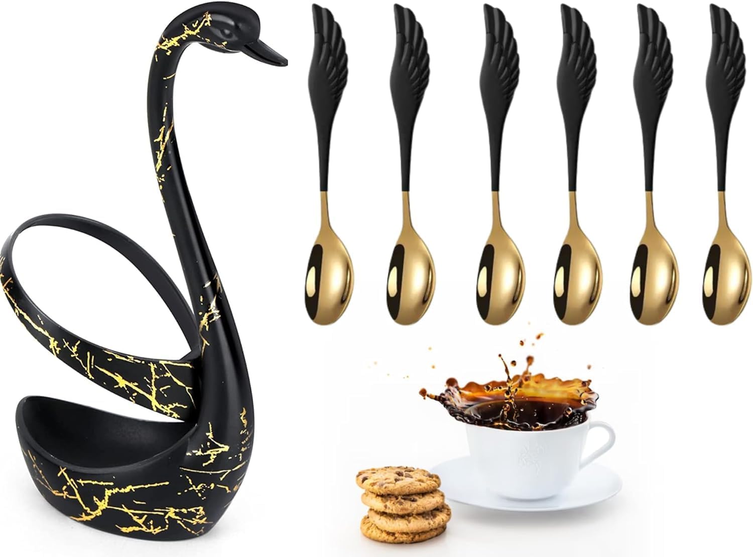 Amazon.com: Coffee Dessert Spoons Set Swan, Metal Holder Tea Spoons Set ...