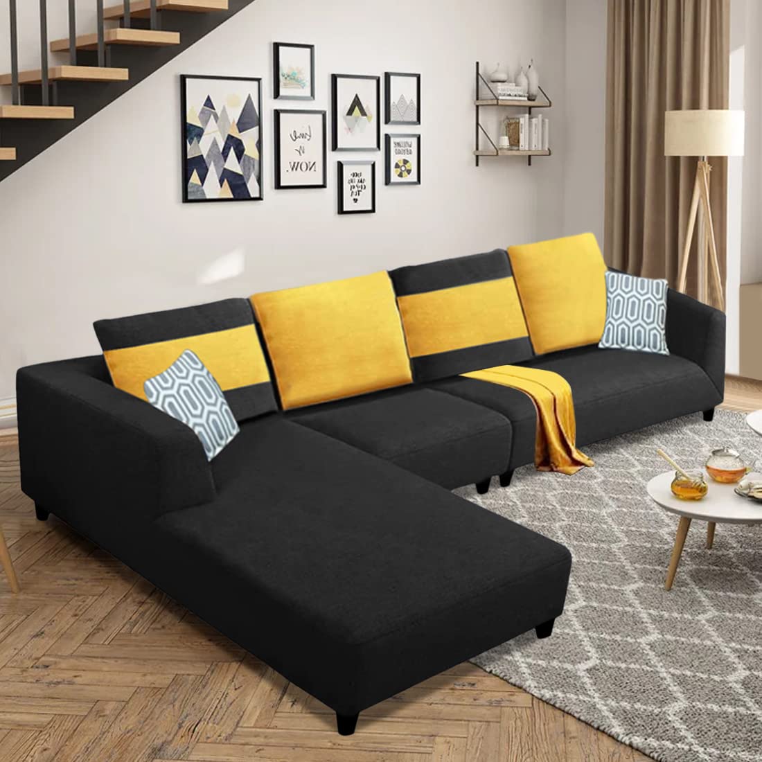 CASASTYLE - Minacs 6 Seater Fabric LHS L Shape Sofa Set (Dark Grey ...