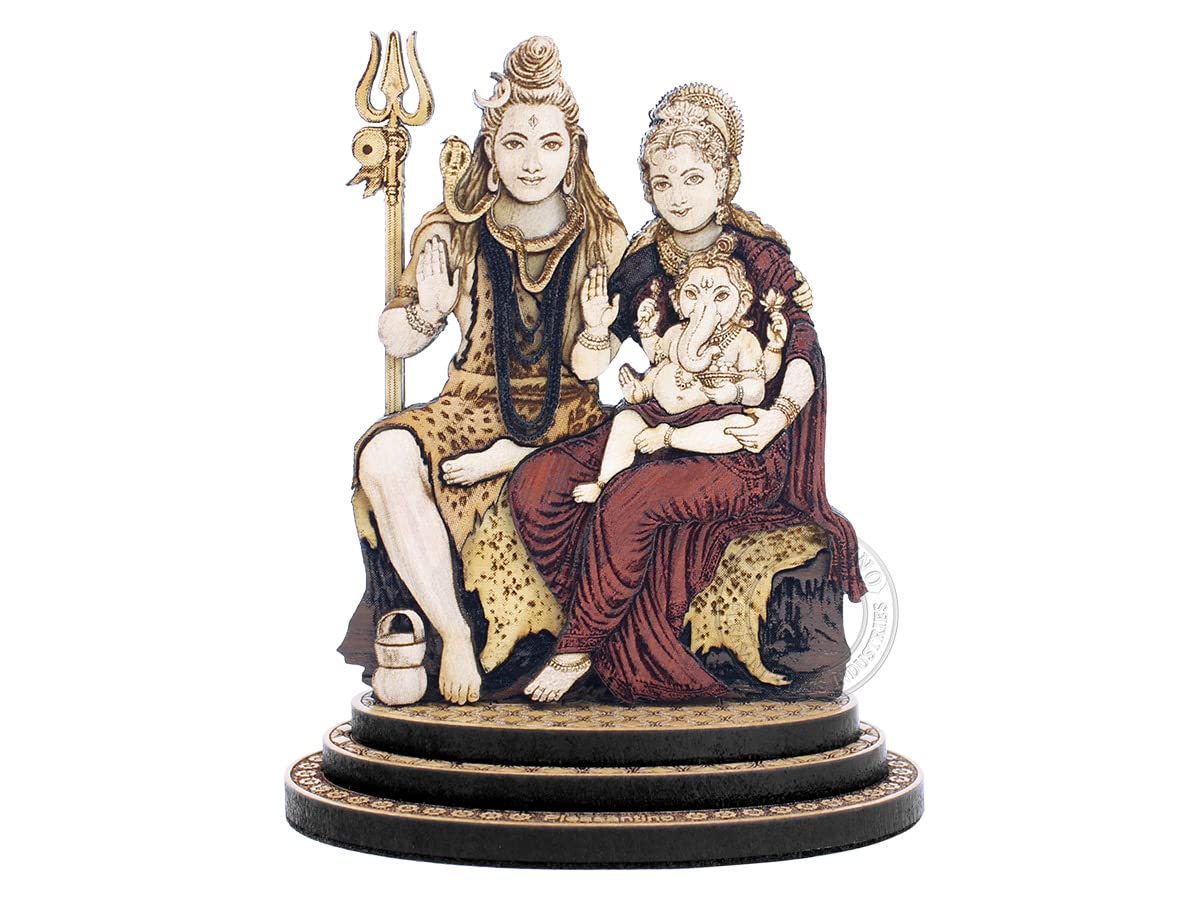 Buy Pleasantino -Shiv Parivar Wood Marquetry Statue. Shiva Family ...