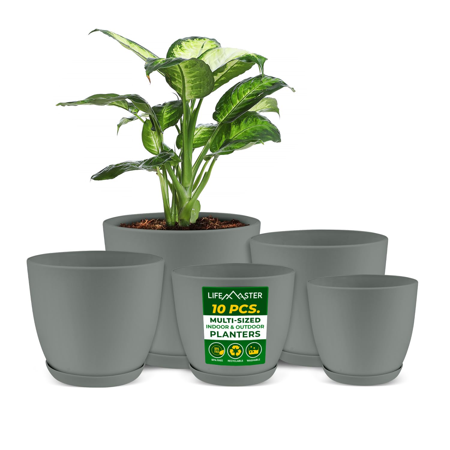 Amazon.com: Lifemaster Planter Pots with Drainage Holes - Lightweight ...