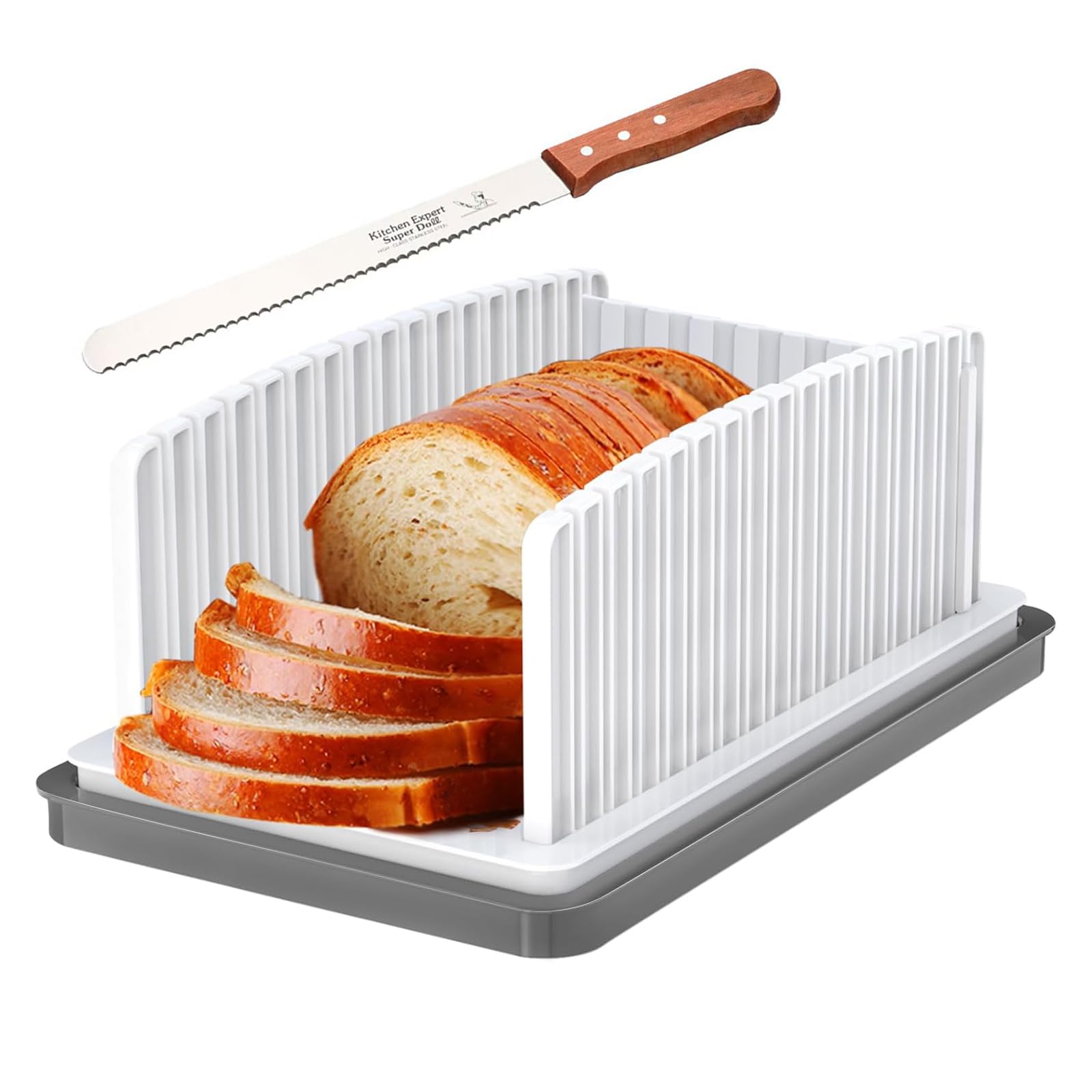 Adjustable Bread Slicer with Built-in Tray & 8-Inch Knife,Bread Slicer for Homemade Bread with ...