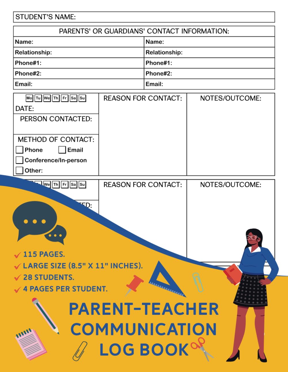 Parent-Teacher Communication Log Book | Parent Contact Log Book For ...