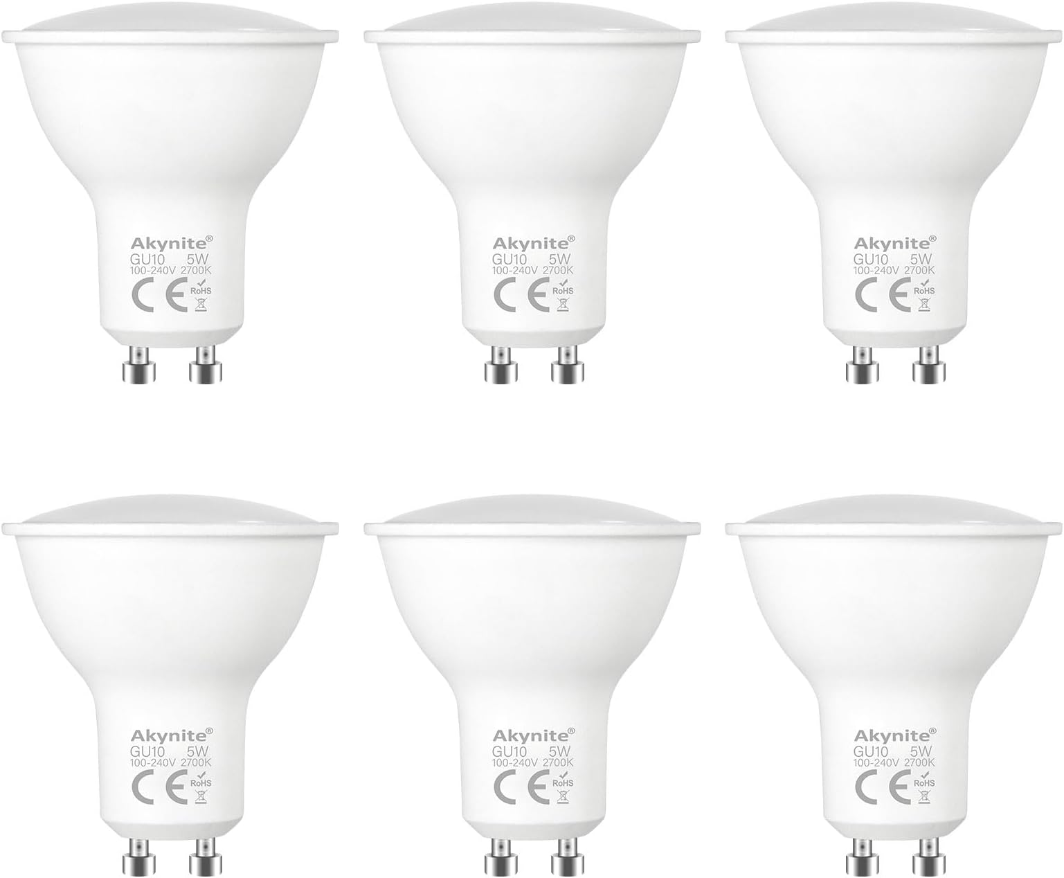 Akynite GU10 LED Bulb 5W Warm White 2700K 500LM, AC 230V, 120° Beam ...