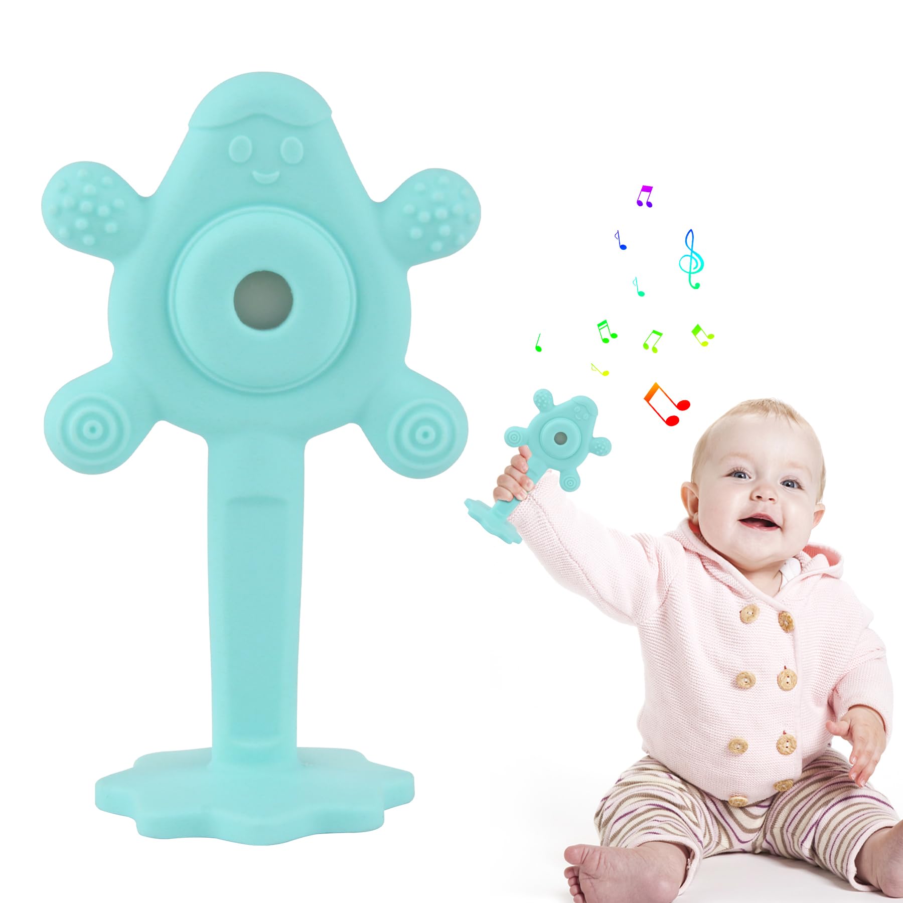 Amazon.com : Chuya Baby Rattle Teether Blue,2 in 1 Infant Chew Teething ...