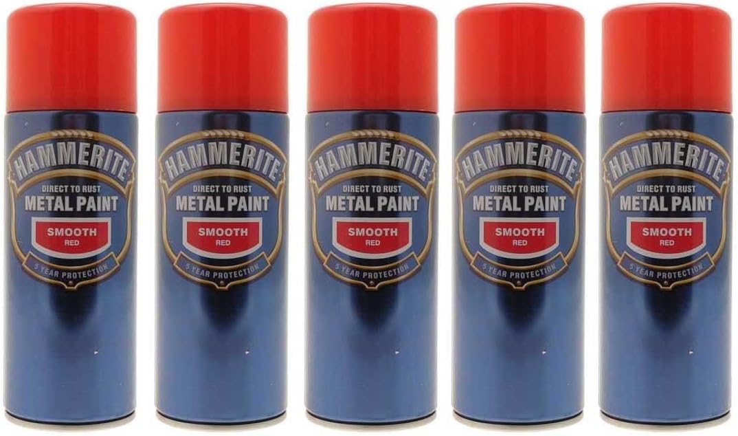 5x Hammerite Smooth Red Metal Spray Paint 400ml x5 Aerosol Tins ...