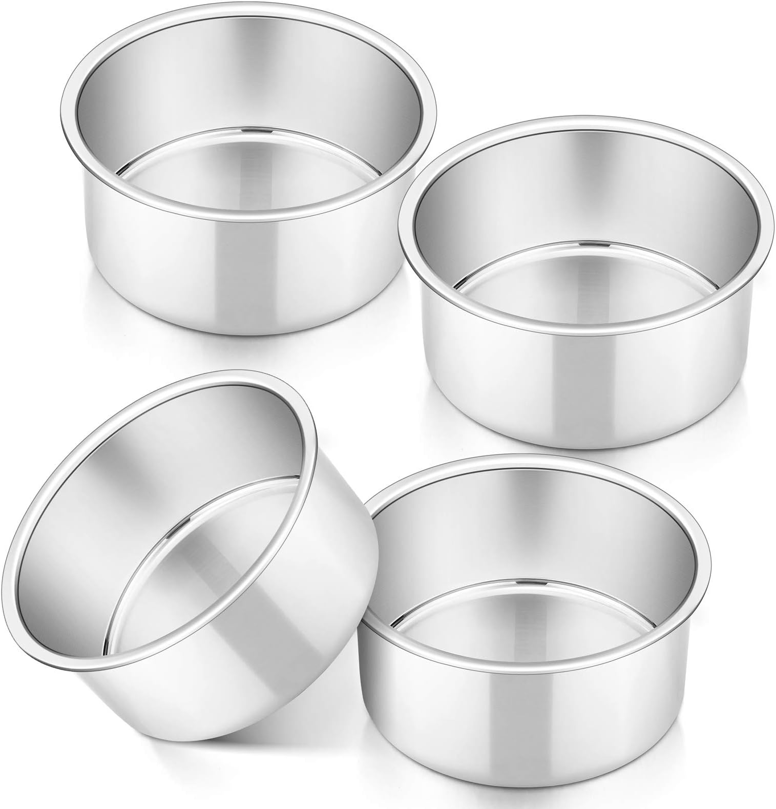 Amazon.com: 4 Inch Small Cake Pan Set of 4, P&P CHEF Stainless Steel ...