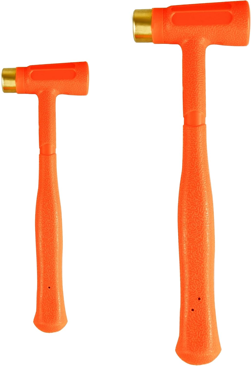 C&T 2-Pieces Dead Blow Hammer Set with Brass Cap, Orange,Shockproof ...