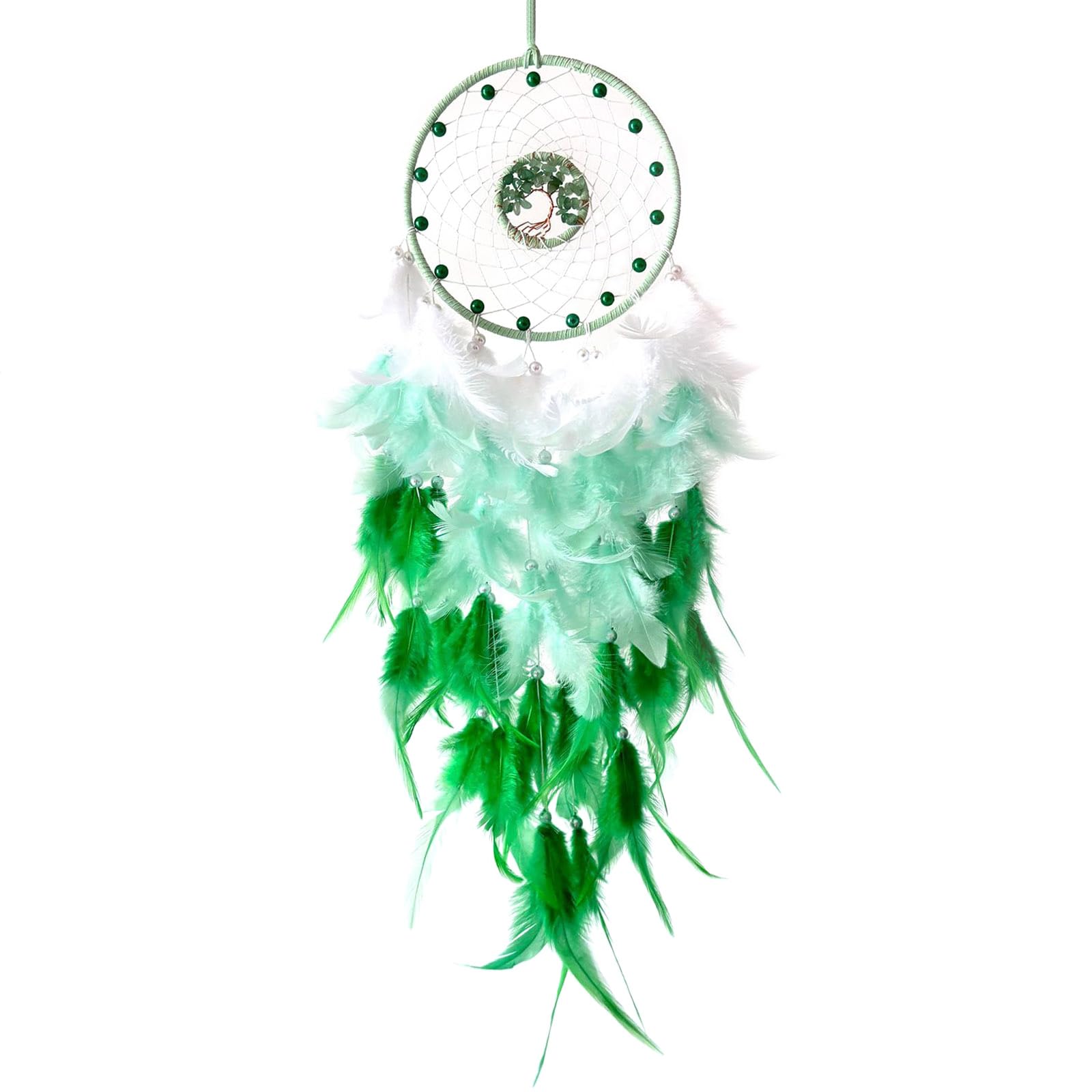 Donko Dream Catcher, Green Feather Dream Catcher Wall Decor, Crystal ...