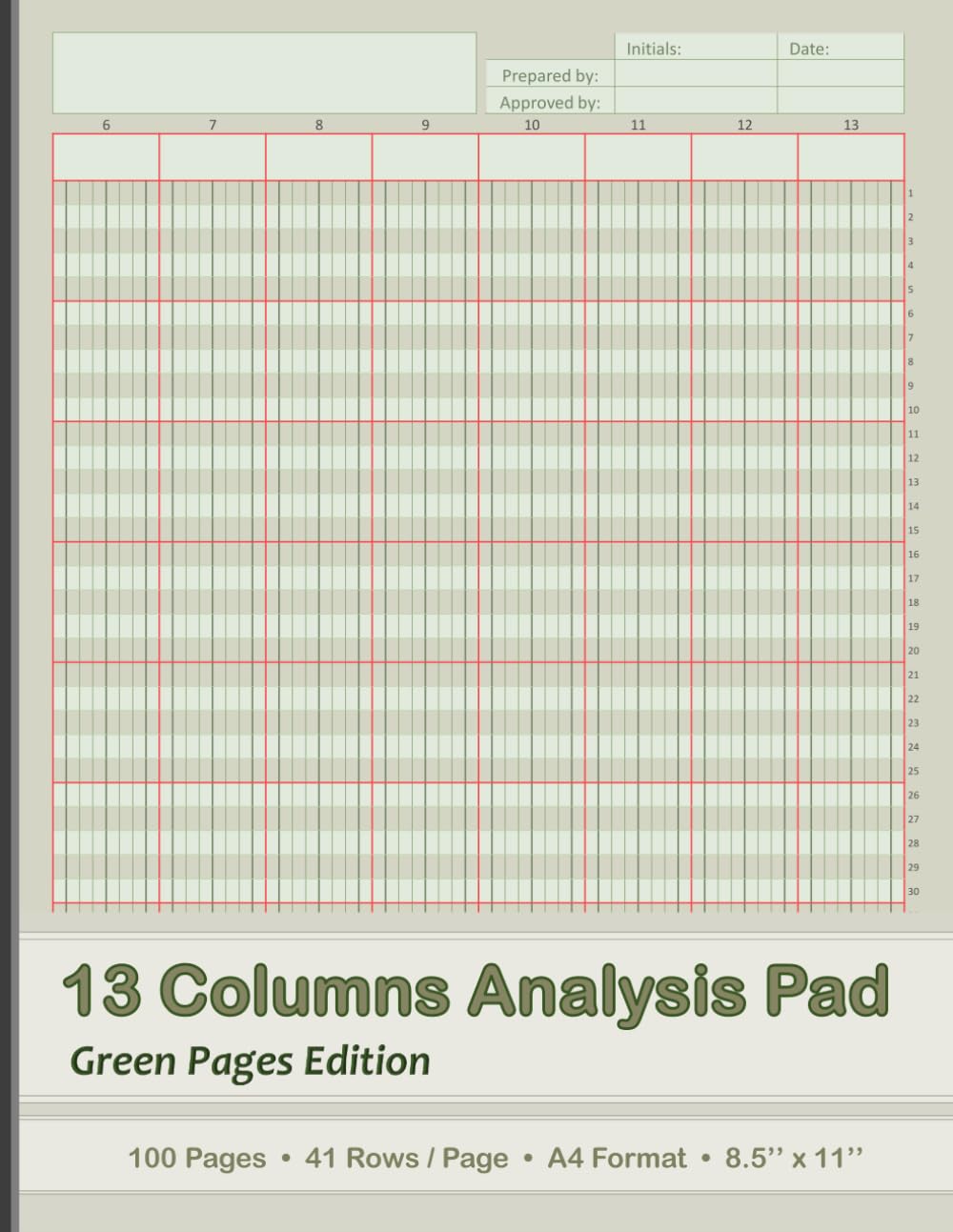 Amazon.com: 13 Columns Analysis Pad | Green Tinted Paper | Columnar ...