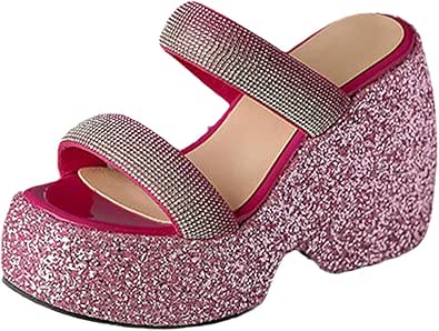 Amazon.com | USACEK Platform Wedge Glitter Upper Slides Sandals Slip-on ...
