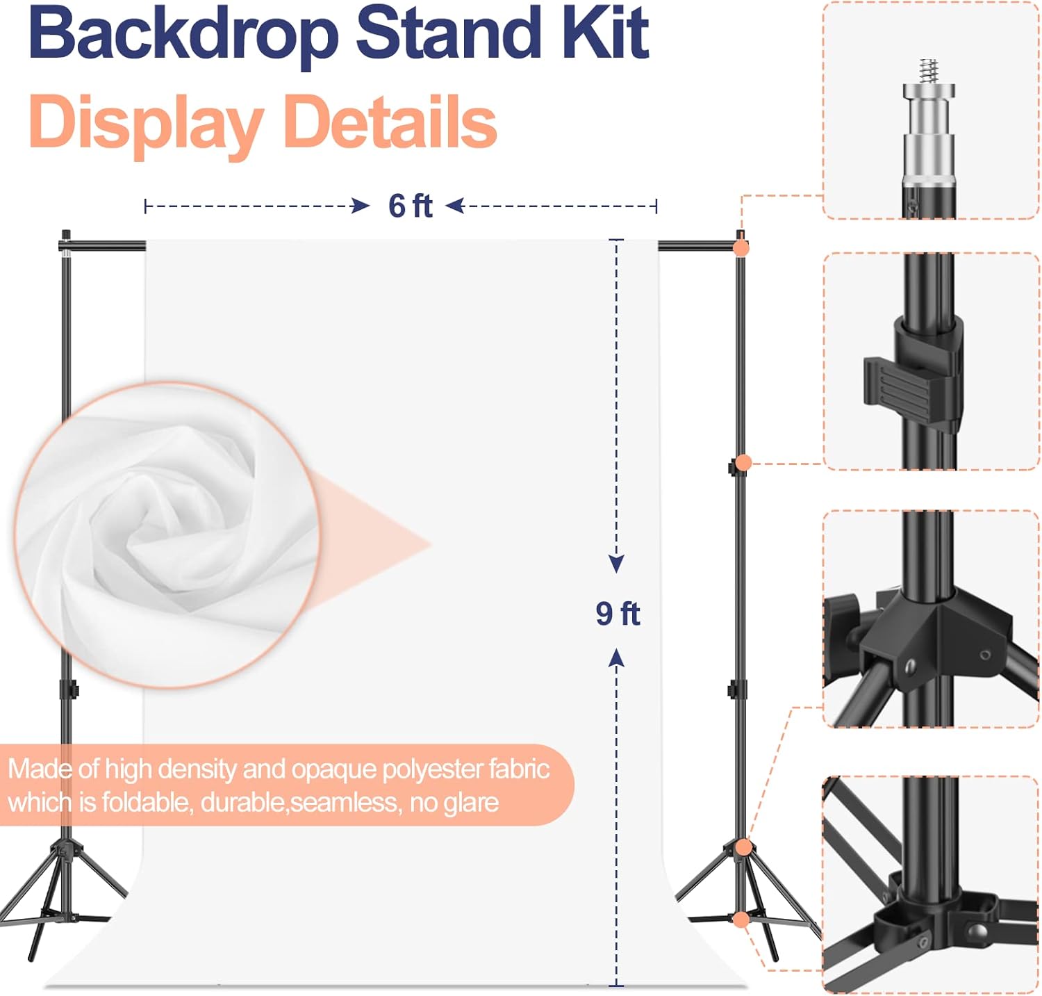 Buy EMART Photography Backdrop Stand Kit 7x10 ft with White Background ...