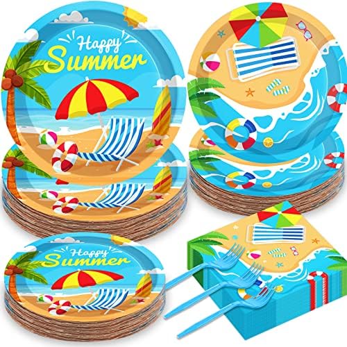 Amazon.com: Decodinli Beach Party Supplies Summer themed Plates and ...
